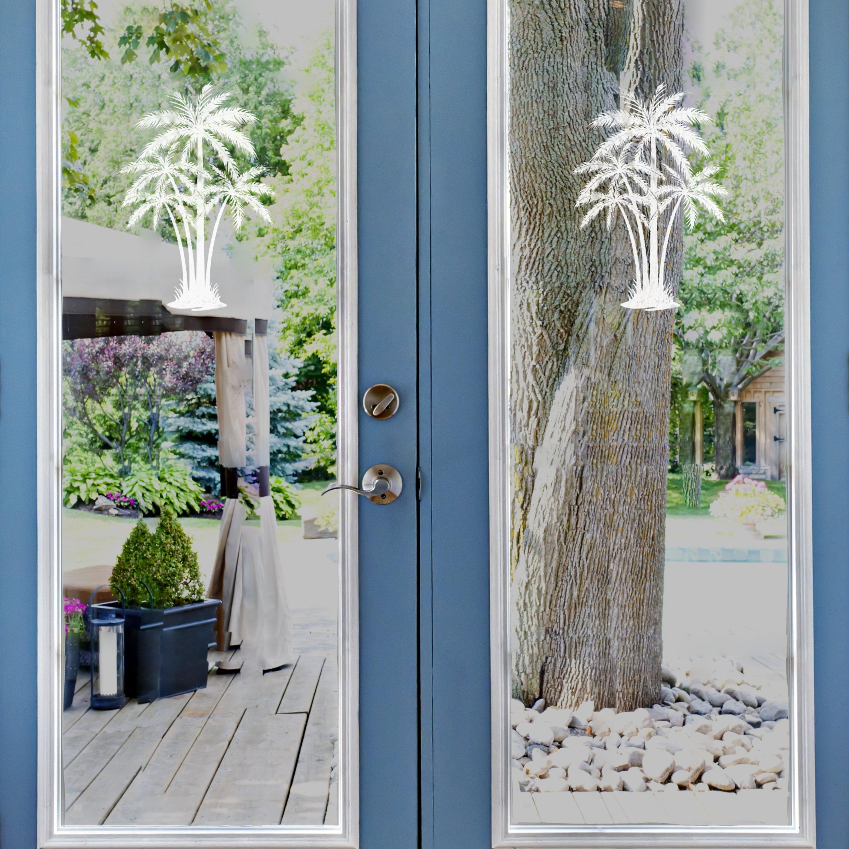 Oval Palm Tree Center Reverse | Etched Glass Decal | Static Cling