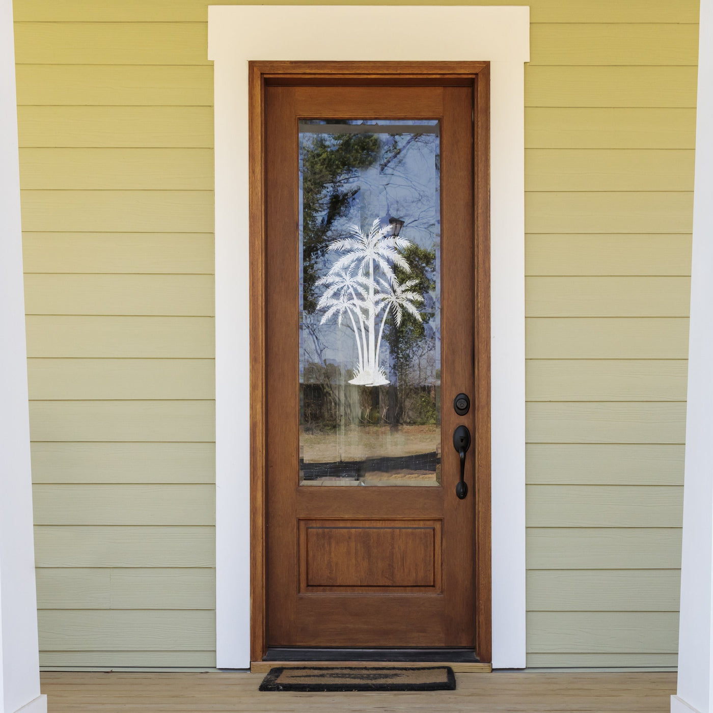 Oval Palm Tree Center Reverse | Etched Glass Decal | Static Cling