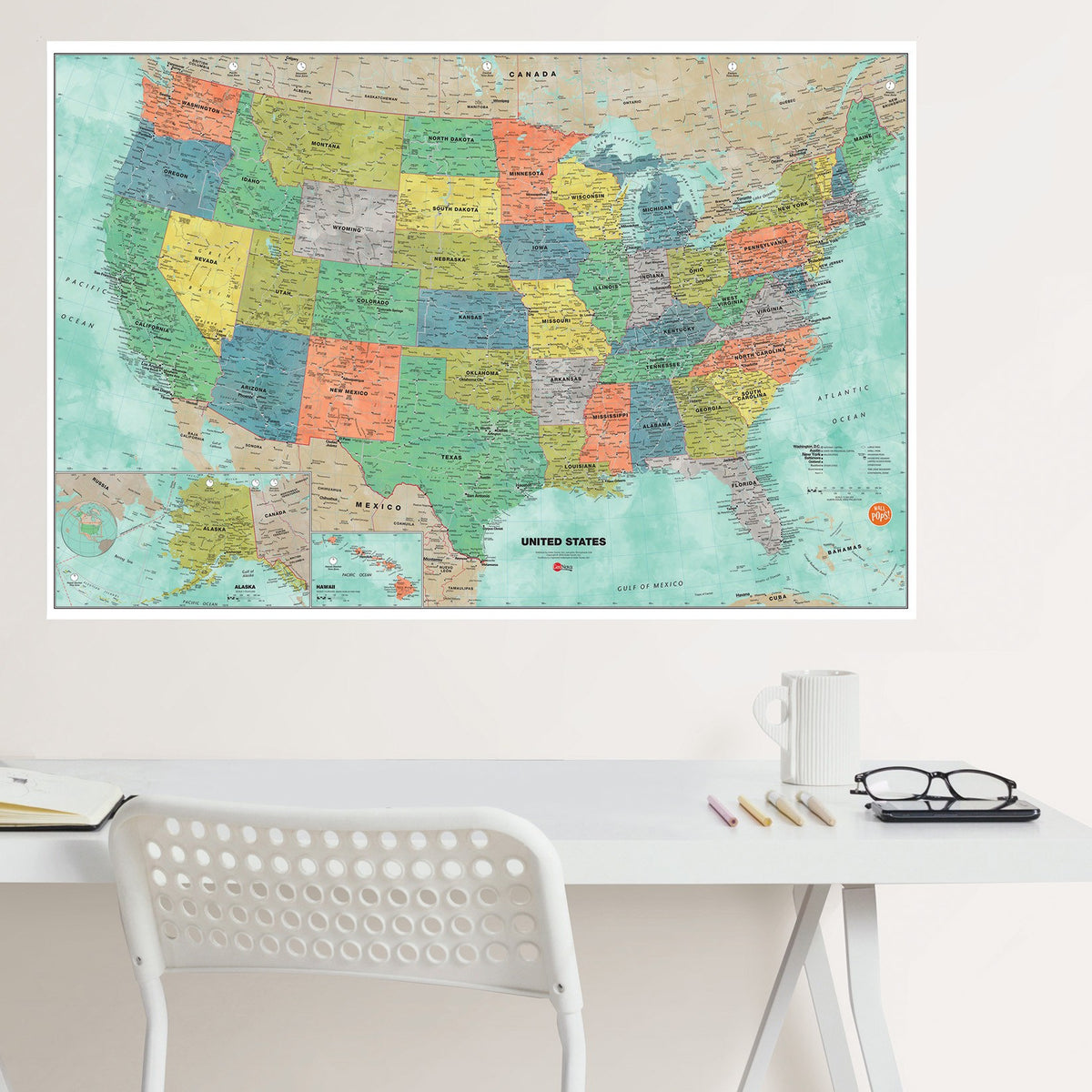 Aquarelle US Dry Erase Map