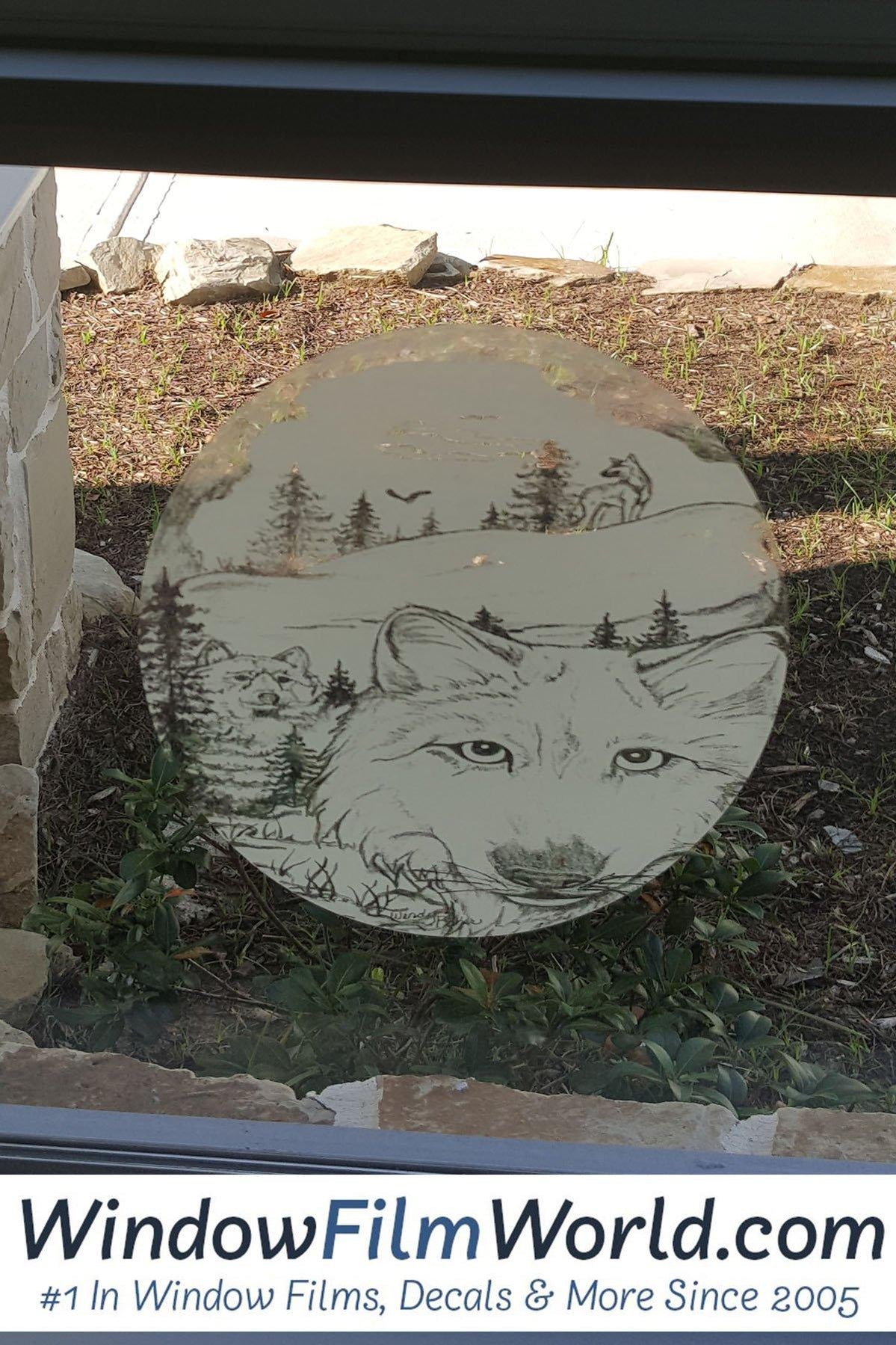 Oval Static Cling Wolf Etched Decals - Static Cling Glass Sticker