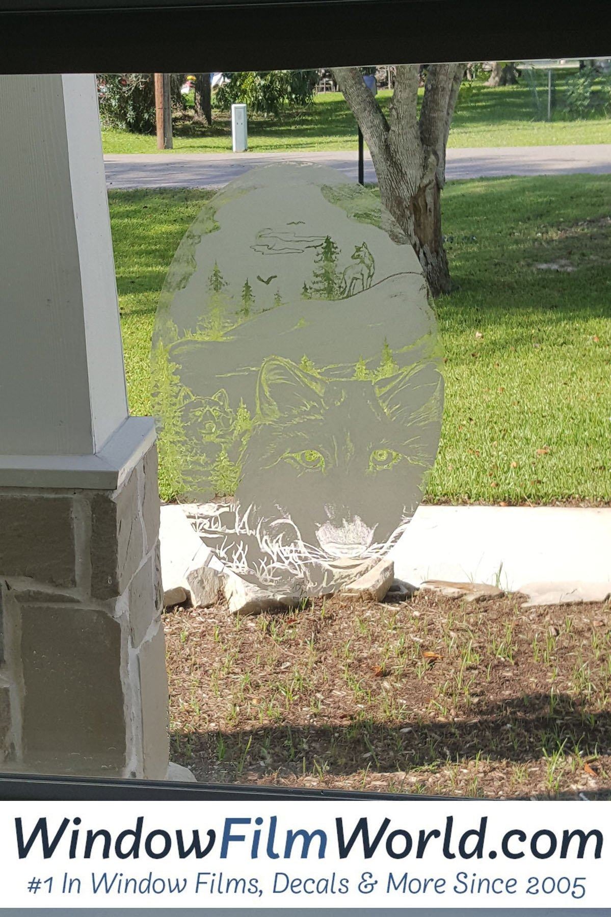 Oval Static Cling Wolf Etched Decals - Static Cling Glass Sticker