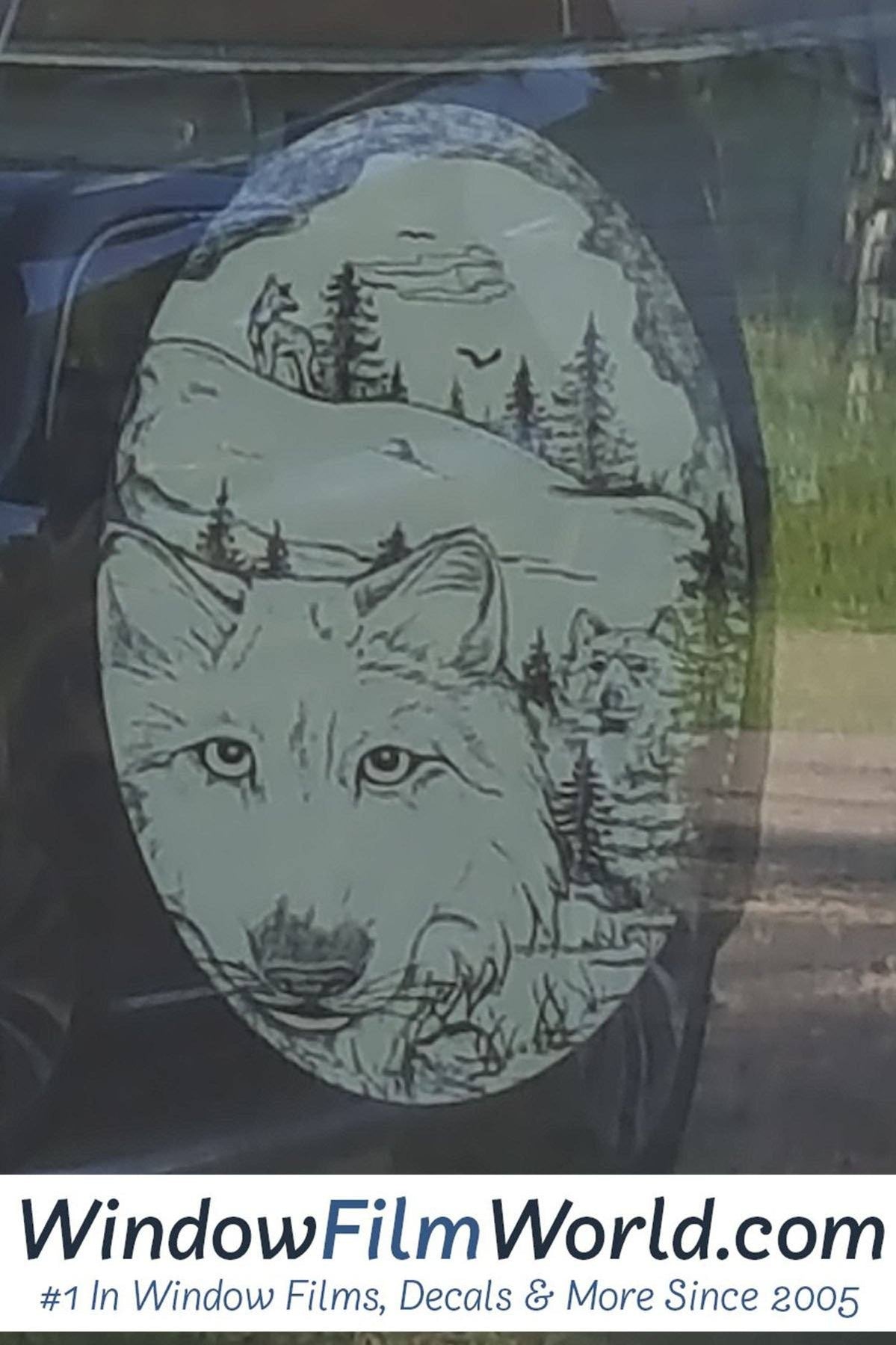 Oval Static Cling Wolf Etched Decals - Static Cling Glass Sticker